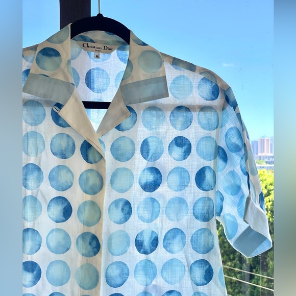 Dior | Tops | Vintage Christian Dior Watercolor Polka Dot Collared ...